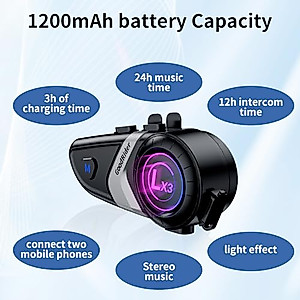 Good Rider Motorcycle Bluetooth Headset LX3 Motorcycle Helmet Bluetooth Intercom for 2 Riders 800M with CVC Noise Reduction Stereo Music IPX6 Waterproof Full Face Helmet (1 Piece)