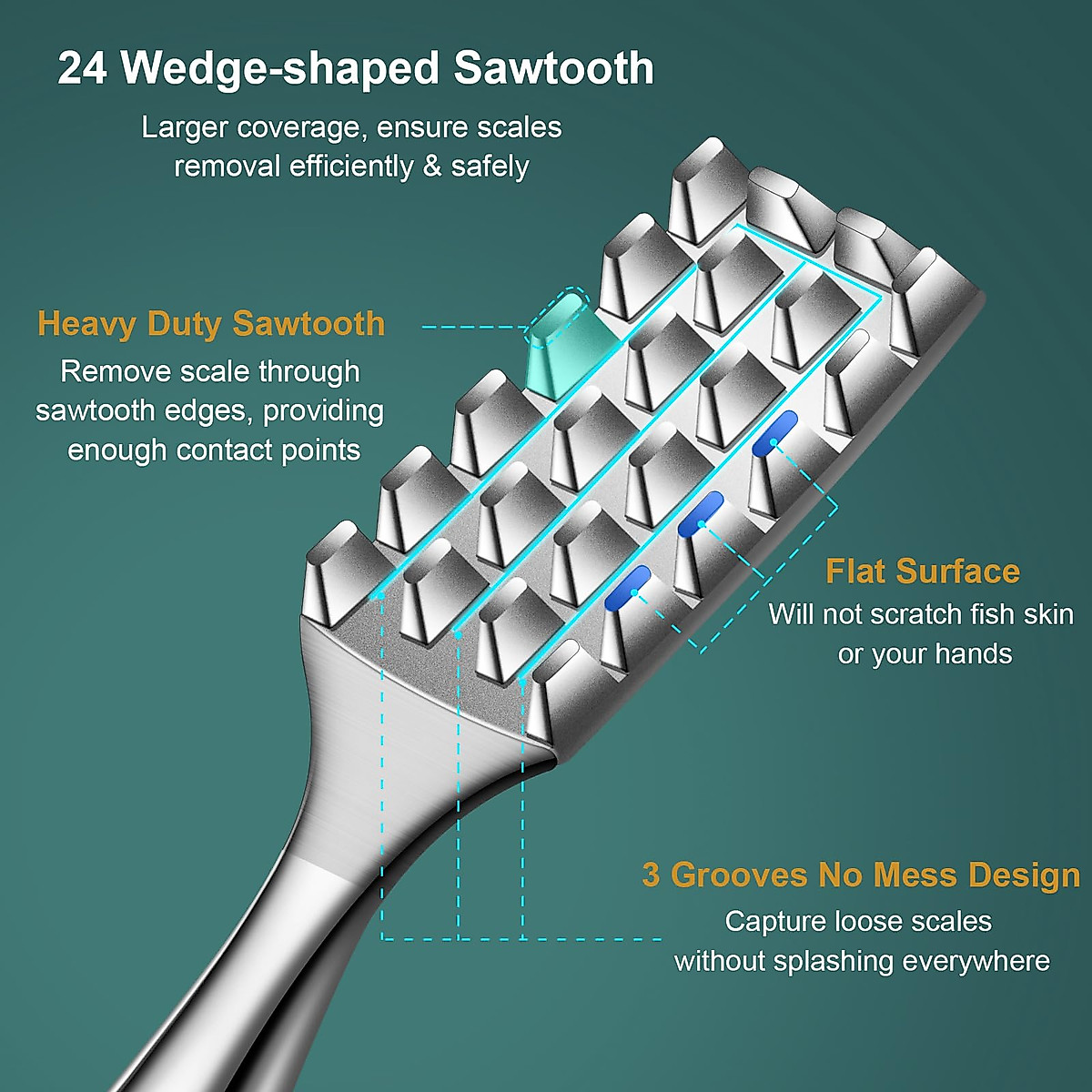 SUCCFLY Fish Scaler Stainless Steel, Premium Fish Scale Remover Integrated Casting, Heavy Duty Wedge-shaped Sawtooth Fish Descaler Tool, Ergonomic Handle Fish Scaler Remover No Mess, Fish Scaler Tool