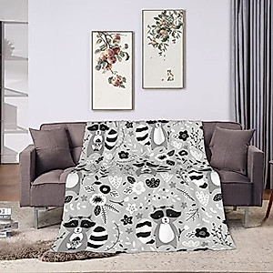 Cute Raccoon Throw Blanket Super Soft Warm Bed Blankets for Couch Bedroom Sofa Office Car, All Season Cozy Flannel Plush Blanket for Girls Boys Adults, 60"X50"