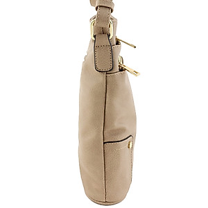 ALYSSA Triple Zip Pocket Large Crossbody Bag (Sand)