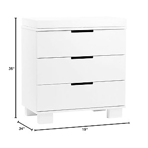 Babyletto Modo 3-Drawer Changer Dresser with Removable Changing Tray in White, Greenguard gold Certified