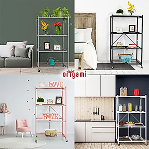 Origami 4-Shelf Foldable Storage Shelves | for Garage Kitchen Bakers Closet, Metal Wire, Collapsible Organizer Rack, Holds up to 1000 pounds, Powder-Coated Steel, Heavy Duty | Pewter
