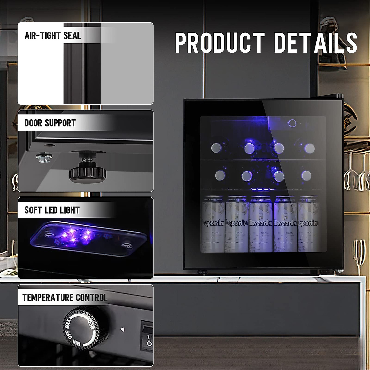 Antarctic Star 1.6cu.ft Wine Cooler/Cabinet Beverage Refigerator, Small Wine Cellar for Soda Beer, Counter Top Bar Fridge, Quiet Operation Compressor, Freestanding, Black Glass Door…