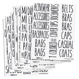Talented Kitchen 133 Closet Labels for Bins and Baskets, Preprinted Water Resistant Stickers for Organizing Clothing and Storage Containers (All Caps)