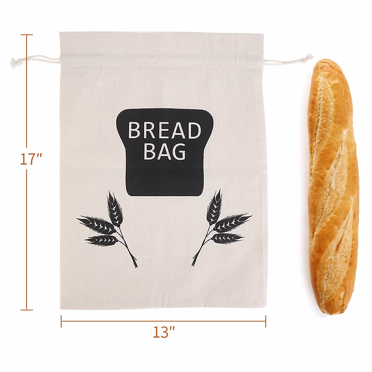 CIVJET 2pk Reusable Linen Bread Bags with TPU Lining, 17" x 13", Beige, Drawstring Closure, 2 Count