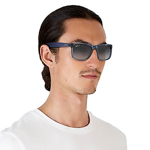 Ray-Ban RB4165 Justin Rectangular Sunglasses, Transparent Blue/Grey Gradient Polarized, 51 mm