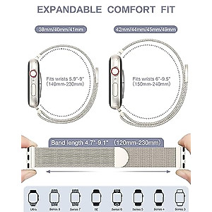Original Stainless Steel Milanese Loop Compatible with Apple Watch Band 38mm 40mm 41mm 42mm 44mm 45mm 49mm, Magnetic Clasp Replacement Band for iwatch Series Ultra SE 8 7 6 5 4 3 2 1, Women & Men Watch Strap for iWatch (Starlight, 41mm/40mm/38mm)