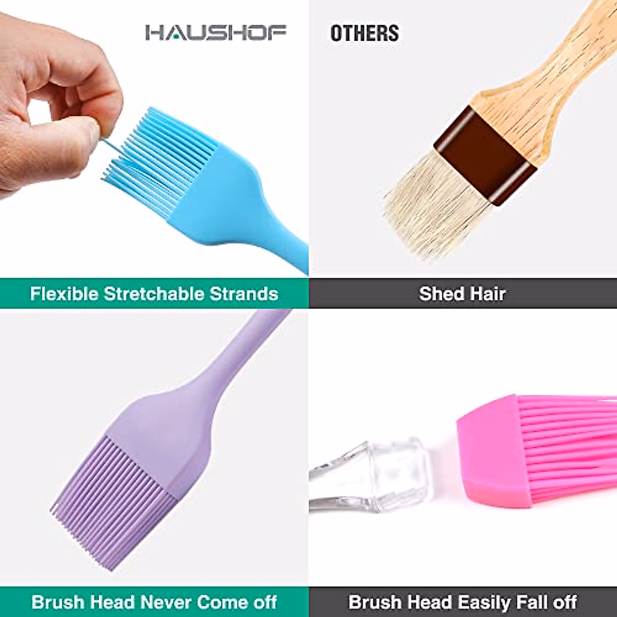 HAUSHOF Silicone Basting Pastry Brush, Heat Resistant Pastry Brush Set, One-Piece Design, Perfect for Baking, Grilling, Spreading Oil, Butter, BBQ Sauce, or Marinade, Dishwasher Safe
