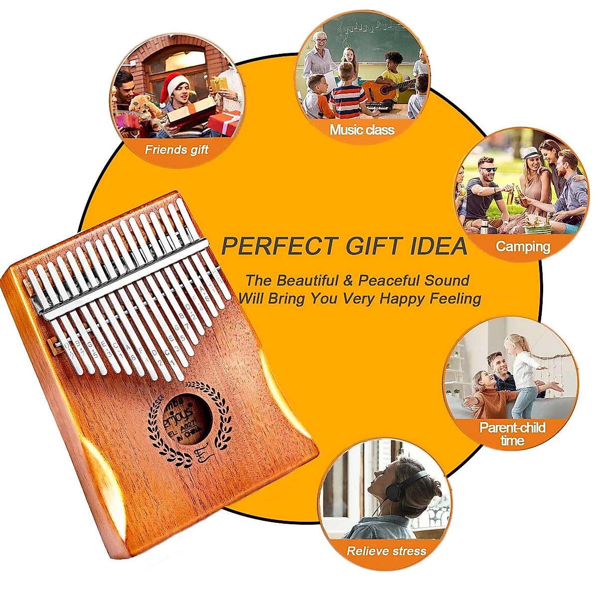 Everjoys Kalimba Thumb Piano 17 Keys, Professional Musical Instrument Finger Piano Marimbas with Portable Soft Cloth Bag, Fast to Learn Songbook, Tuning Hammer, All in One Kit