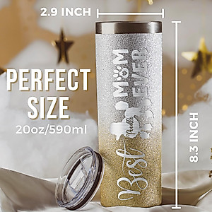 Onebttl Dog Mom Gifts, Dog Lover Gifts for Women, Best Dog Mom Ever, 20 oz Glitter Silver-Gold Insulated Tumbler - Poodle Mom