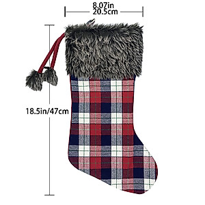 Christmas Stockings Personalized with Dog Paws Buffalo Plaid 18" Large Stocking Xmas Hanging Socks Red Set Modern Art Decor Set for Farmhouse Tree Fireplace Gifts Home Kitchen Car Season