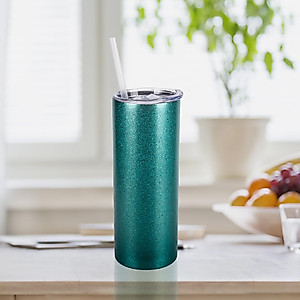 Elanze Designs 20 oz Glitter Stainless Steel Insulated Travel Tumbler With Sliding Lid For Iced or Hot Beverage, Turquoise Blue