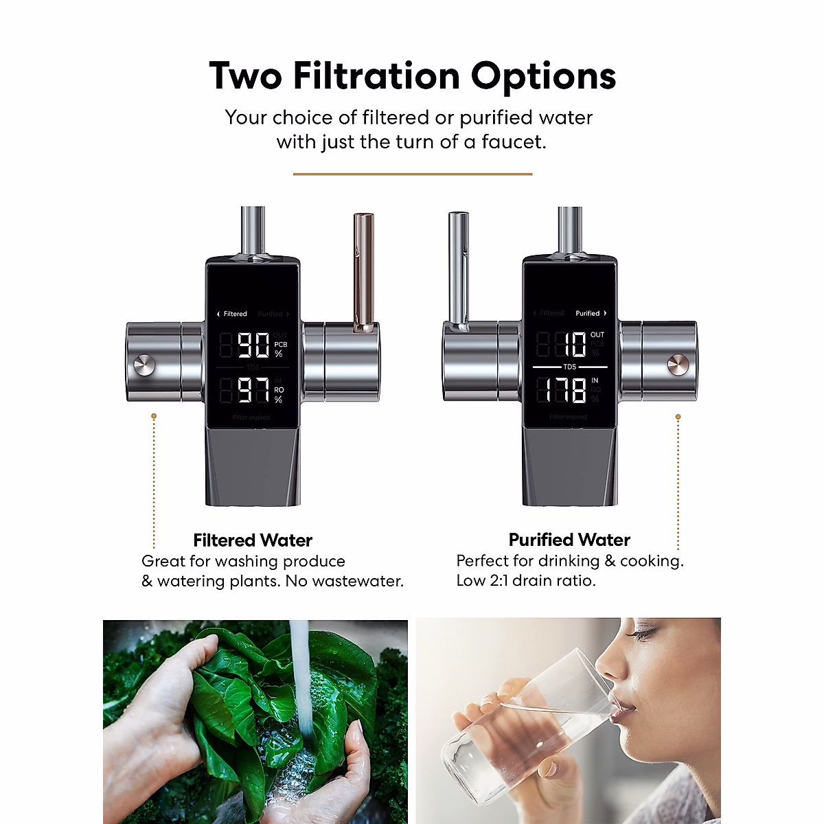 Brio Reverse Osmosis Water Filtration System, 700 GPD, 2:1 Pure to Drain, Tank-Less, Under Sink Faucet Mount