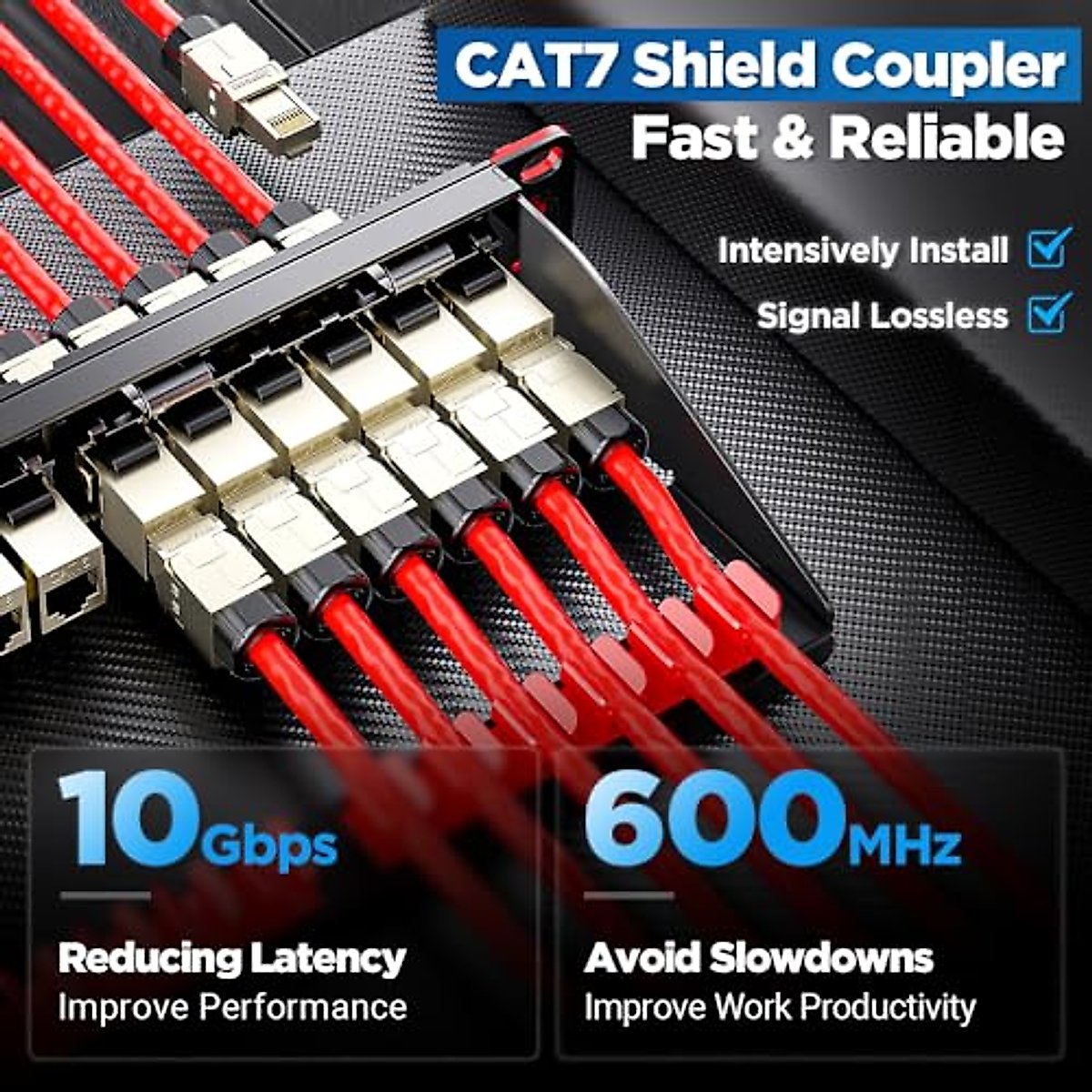 AMPCOM CAT7 Inline Coupler RJ45 STP Keystone Jack, Shielded Female to Female Feedthrough Ethernet Module- 10 Pack