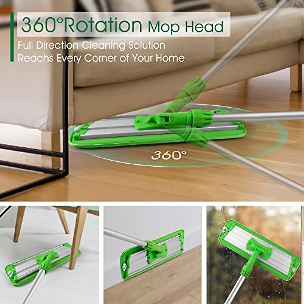 HOMEXCEL Microfiber Mop Floor Cleaning System,18-inch Dust Mop with 2 Reusable Pads for Hardwood,Tile and Vinyl,360-Spin Floor Mop Head & Extendable Handle Household Cleaning Tools for Home&Office