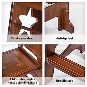 UNICOO Bamboo Height Adjustable Kids Kitchen Step Stool, Kids Learning Stool, Toddlers Stool, Toddler Standing Tower, Safe Step Stool for 1-5 Years Old Kids - Perfect Kitchen Helpe(S033-Antique Brown)