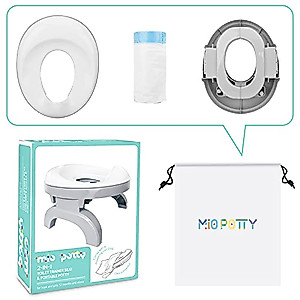 BATTOP Portable Potty for Toddler Travel Potty Training Seat Kids 2-in-1 Potty Chair Foldable Toilet Trainer with Potty Liners and Carry Bag (2-in-1 Potty seat) grey/white-2022