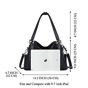CHERISH KISS Shoulder Bag for Women Genuine Leather Purses and Handbags Ladies Hobo Bags Crossbody Satchel(K29 Black-1)