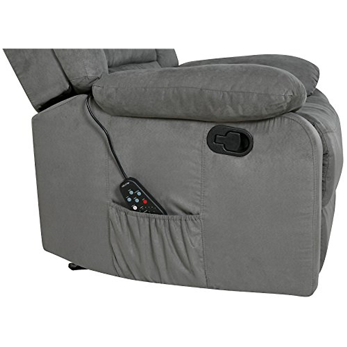 Relaxzen Longstreet Rocker Recliner with Massage, Heat and Dual USB Ports, Microfiber, Gray