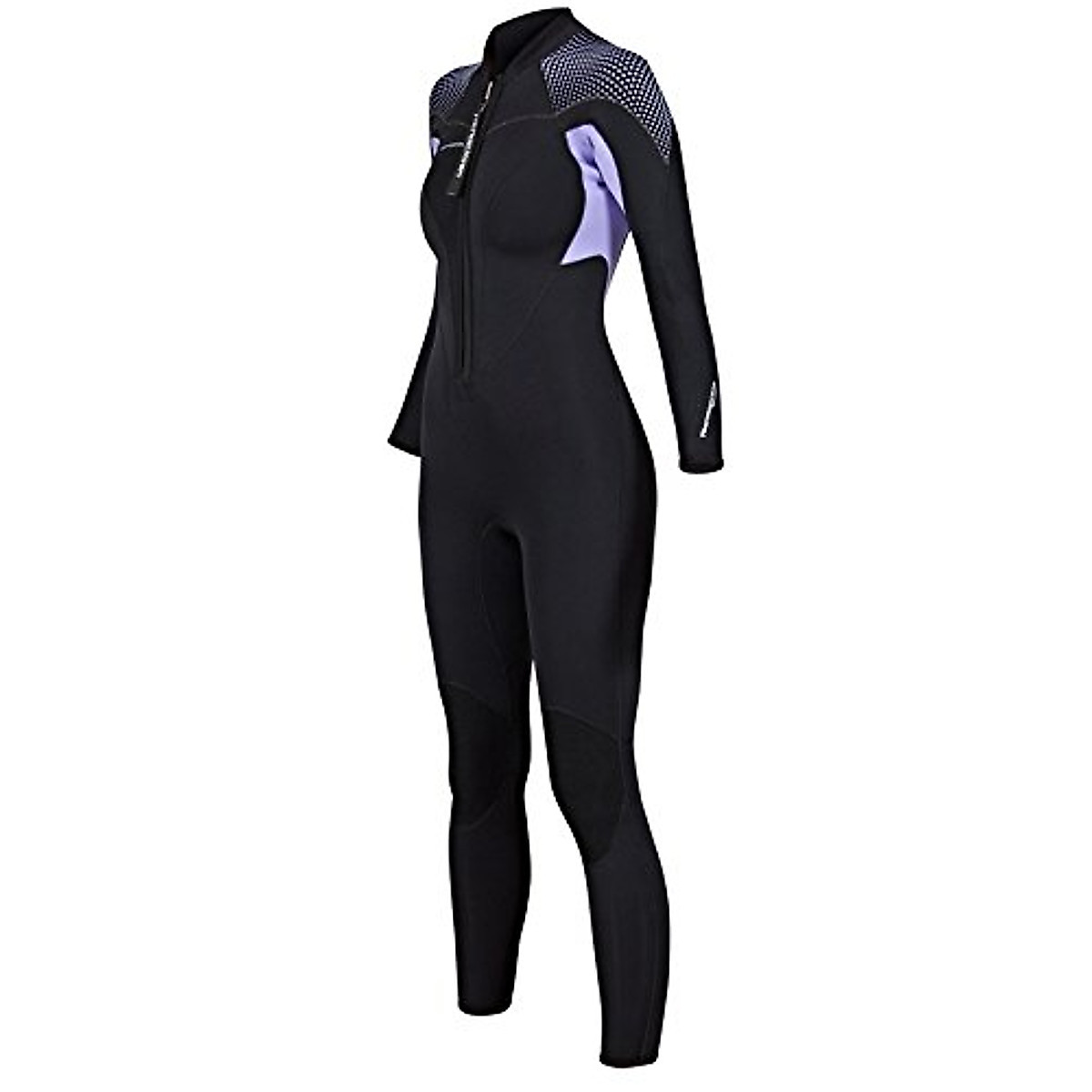 Henderson 3mm Thermoprene Pro Women’s Front Zip Jumpsuit with Duratex Knee Pads, Black/Lavender, 10