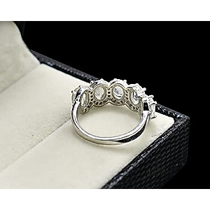 925 Sterling Silver Natural Blue Fire Rainbow Moonstone Ring Statement Ring June Birthstone Wedding Jewelry Proposal Ring Engagement Gift For Girlfriend Gift For Her (Sterling Silver, 9.25 US)