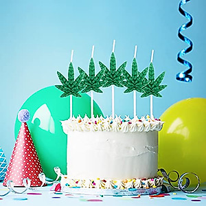 Lothee 5 Pieces Leaf Shape Candles Weed Leaf Cupcake Candles Pot Leaf Tealight Candles for Birthday Anniversary Celebrations Party Supplies