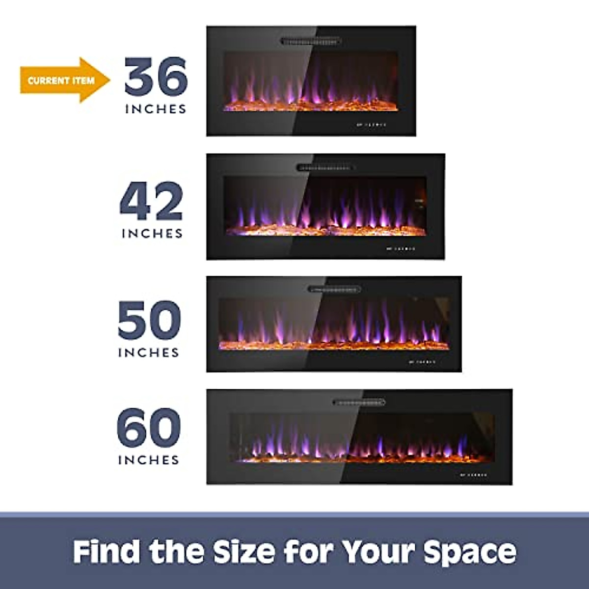 Prominence Home LED Slim Design Electric Fireplace Insert and Wall Mounted Fireplace with 1500 Watt Heater, Log & Crystal Ember Options, Adjustable Realistic Flame and Remote Control, (36 Inch)