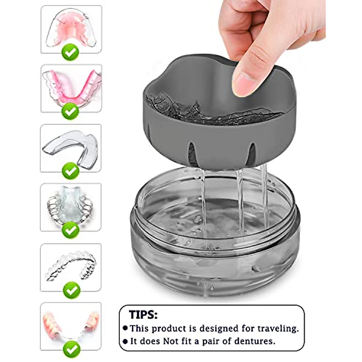 Denture Case, Definitely No-Leak Denture Bath Box for Traveling Perfectly, Denture Cup with Strainer & Magnetic Mirror,Completely Clean Care for Retainer, Mouth Guard, & Denture (BLACK)…