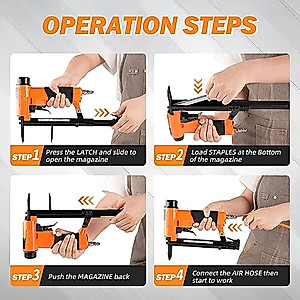 KAMSIN KN7116L 22 Gauge Pneumatic Upholstery Stapler, 3/8-inch(9.0mm) Crown Fine Wire Stapler Gun, 1/4-inch to 5/8-inch(6-16mm) Leg Length Long Nose Upholstery Staple Gun for Upholstering