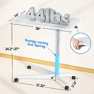 FURNINXS Mobile Standing Desk Height Adjustable Pneumatic Rolling Sit Stand Desk Small Laptop Desk Cart Riser Mobile Podium for Home Office & School