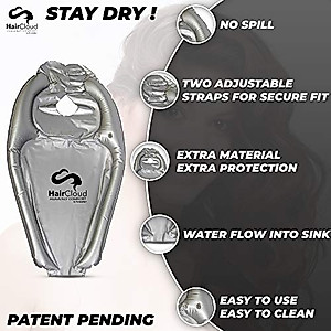 Inflatable Hair Washing Funnel for Shampooing Hair in Any Chair and Basin. Portable Tray Device to Use at Home, in Salon, Nursing Home or Hospital Cape to Help Keep Clothes Dry Pump Included!