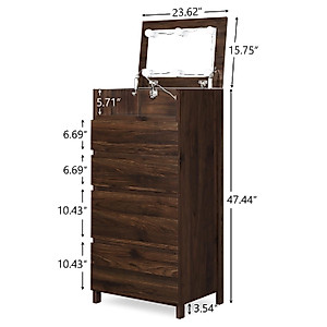 Vikiullf 4 Drawers Dresser - Tall Chest of Drawer, Wooden Dresser with Mirror and Lights, Farmhouse Dressers Drawers for Bedroom, Living Room, Entryway, Hallway