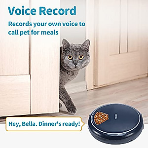 ORSDA Automatic Cat Feeder Wet Food/Dry Food, 5 Meal Timed Pet Feeder Easily Programmable & Voice Recorder & Easy to Clean, Dual Power Supply Auto Feeder for Cats/Small Dogs, for Weekend Trip Blue