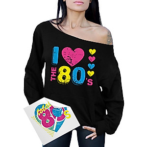 Awkward Styles Women's I Love The 80's Off The Shoulder Sweatshirt for 80's Fans + Sticker Gift (XL, Black)