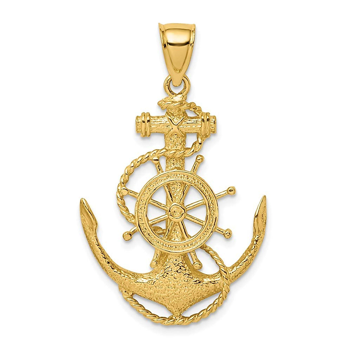 Solid 14k Yellow Gold 2-D ANCHOR and WHEEL Charm Pendant - 38mm x 24mm