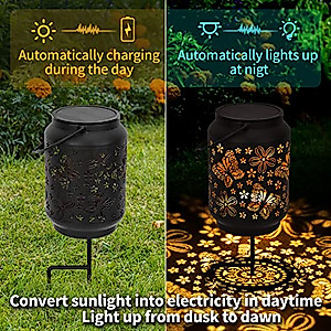 2 Pack Outdoor Solar Lanterns Butterfly Flower Design Hanging Solar Lantern Lights Waterproof Solar Powered Lanterns Decorative with Handle Solar Outdoor Lantern for Table, Patio, Courtyard, Garden