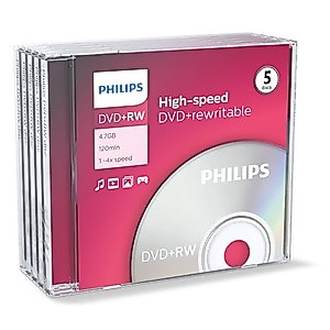 Philips DW 4 S 4 J 05 F/10 DVD+RW Blanks (4.7 GB Data/120 min Video, 4X High-Speed Recording, Pack of 5)