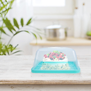 LIFKOME Cake Carrier Storage Container Portable Cake Saver with Handle Clear Square Cake Keeper for Transport Packaging Sky- blue