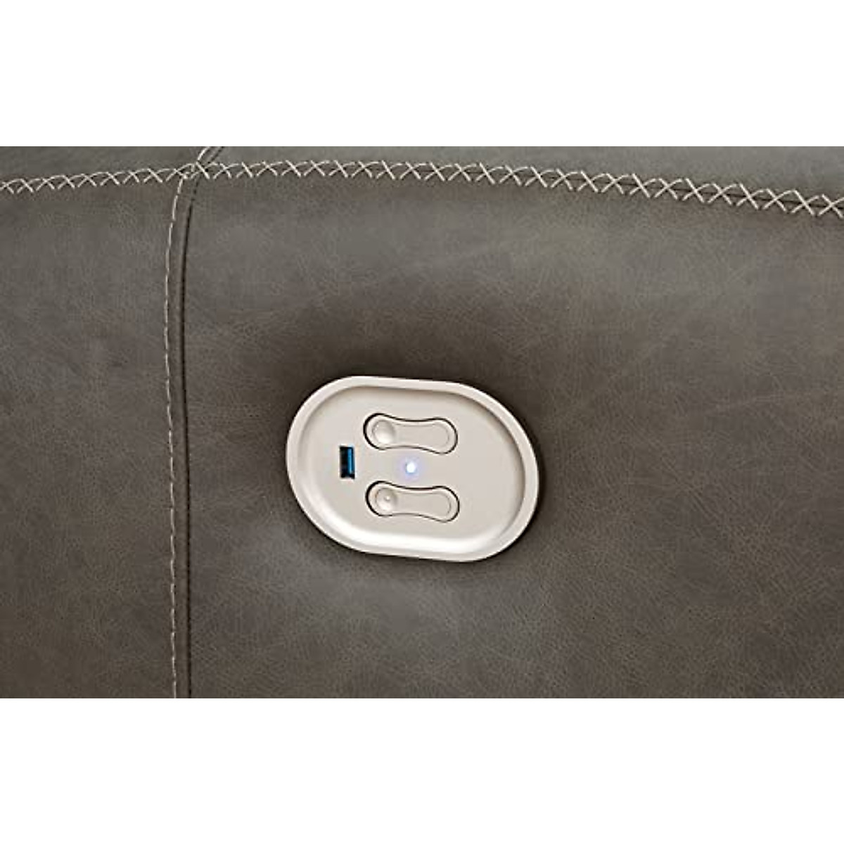 Signature Design by Ashley Roman Contemporary Tufted Leather Power Reclining Loveseat with Console and Adjustable Headrest, Gray