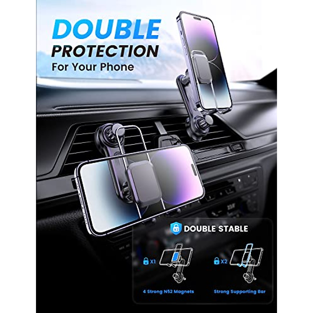 eSamcore Magnetic Phone Holder for Car – [Supporting Bar] Magnetic Phone Mount for Car Vent with [360° Rotatable Arm] Powerful Phone Magnet Compatible with iPhone Samsung Cell Phone