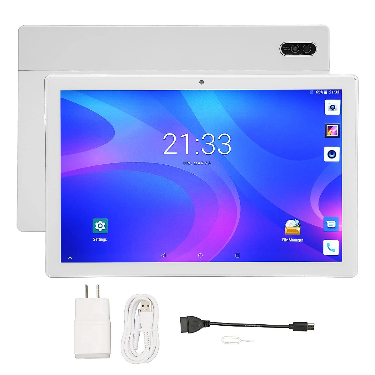 Silver Tablet, 8MP 13MP 1920x1200 IPS 10 Inch Tablet 8 Core Processor 8GB 256GB for Travelling (US Plug)