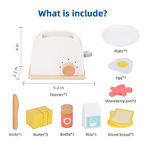 TOOKYLAND Wooden Pop Up Toaster Play Set, Play Toaster for Kid Kitchen, Wooden Play Kitchen Set with Accessories (10 pcs)…