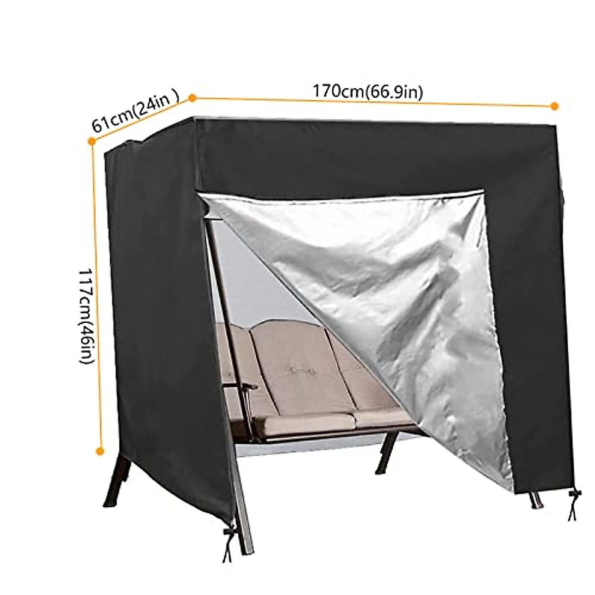 5 Sizes Garden Waterproof Swing Cover Large Dustproof Outdoor Swing Covers Glider 210d Oxford Durable Resistant Patio Protector Sun Shade Chair Cover (Black),66.9 x 24 x 46in