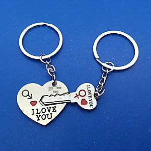 Nekoki 2pcs Couple Key Chain Ring Set-I LOVE YOU with Red Heart Keychains Set for Boyfriend Girlfriend and Best Friends,Valentine's Day Birthday Gifts Graduation Gifts-Love Heart Key Locks Lover Gift