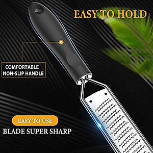 Lemon Zester & Cheese Grater – A Sharp Kitchen Tool for Parmesan, Ginger, Garlic, Nutmeg, Chocolate, Vegetables, Fruits - Stainless steel, Black