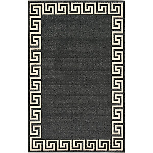 Unique Loom Athens Collection Classic Geometric Modern Border Design Area Rug, 5 ft x 8 ft, Charcoal/Beige