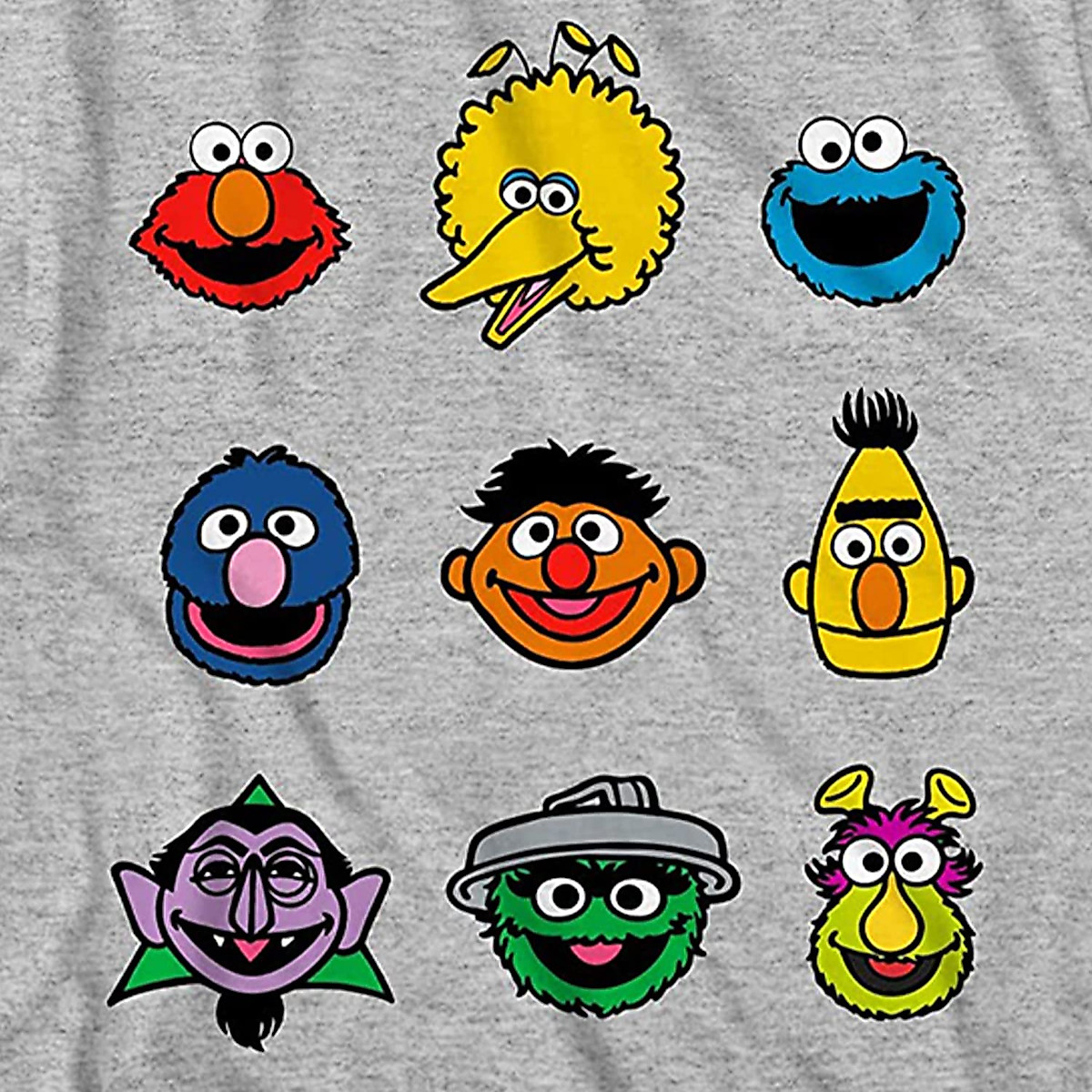 Sesame Street Mens Classic Shirt Elmo Cookie Monster Big Bird Tee T-Shirt (Heather Grey, X-Large)