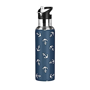 xigua 20oz Double leak Proof layer Insulated Keep Warm,Sea Anchor Navy Blue Stainless Steel Water Bottle with Straw for Sports and Travel#218