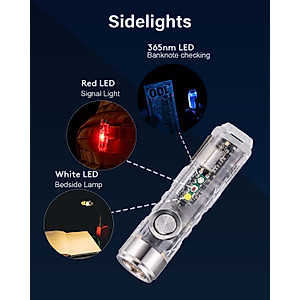 RovyVon Aurora A8 G4 Keychain Flashlights USB C Rechargeable, 650 lumens Super Bright Small EDC Flashlight Gear with Magnetic Clip and Tail Base for EDC Carry Outdoors (365nm/Red/White Sideligts)