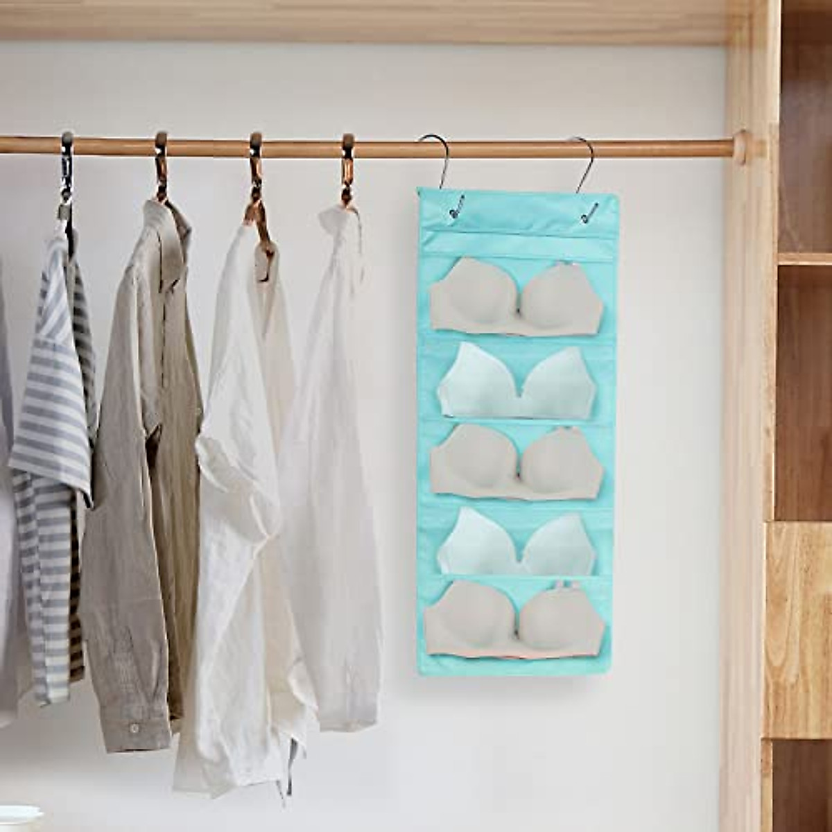 2 Pack Hanging Closet Organizer and Storage, Underwear Sock Bra Leggings Organizer Hanging Bags, Hanging Wardrobe Clothes Organizer with Dual Sided 10 Mesh Pockets and 2 Metal Hooks Cnzodiac